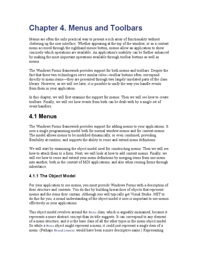 Chapter 4 Menus and Toolbars | Download Free PDF | Keyboard Shortcut | Menu (Computing)