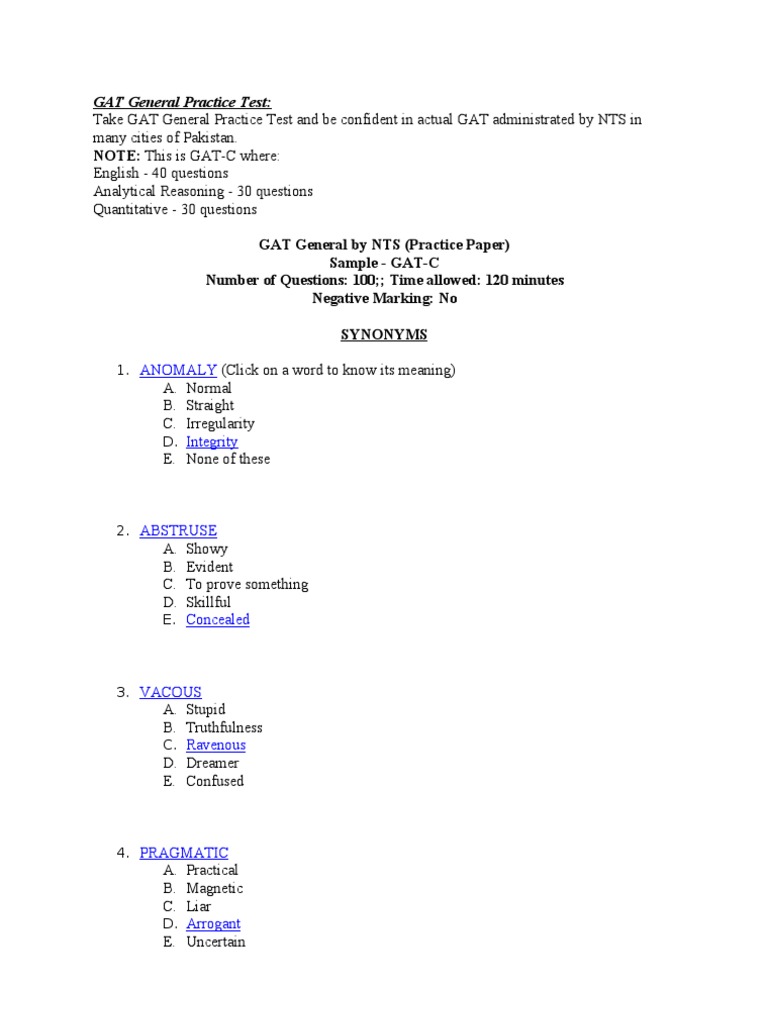 GAT General Practice Test | PDF | Unemployment | Social Science