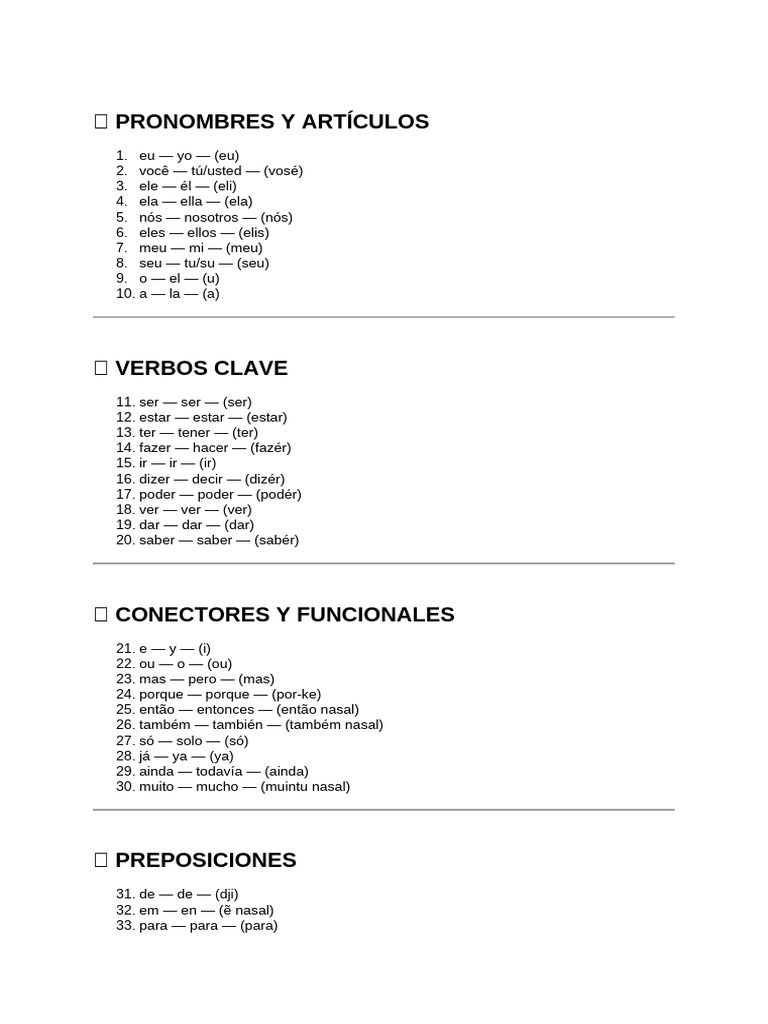100 Palabras Mas Frecuentes - Portugues | PDF