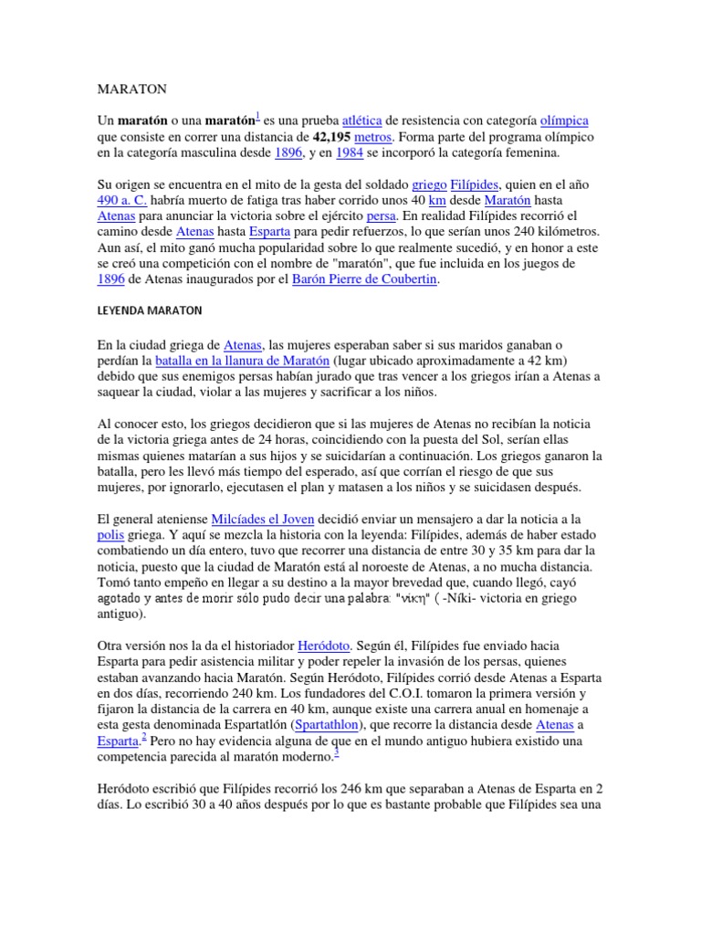 La leyenda de Filípides y el maratón | PDF | Maratón | Deportes