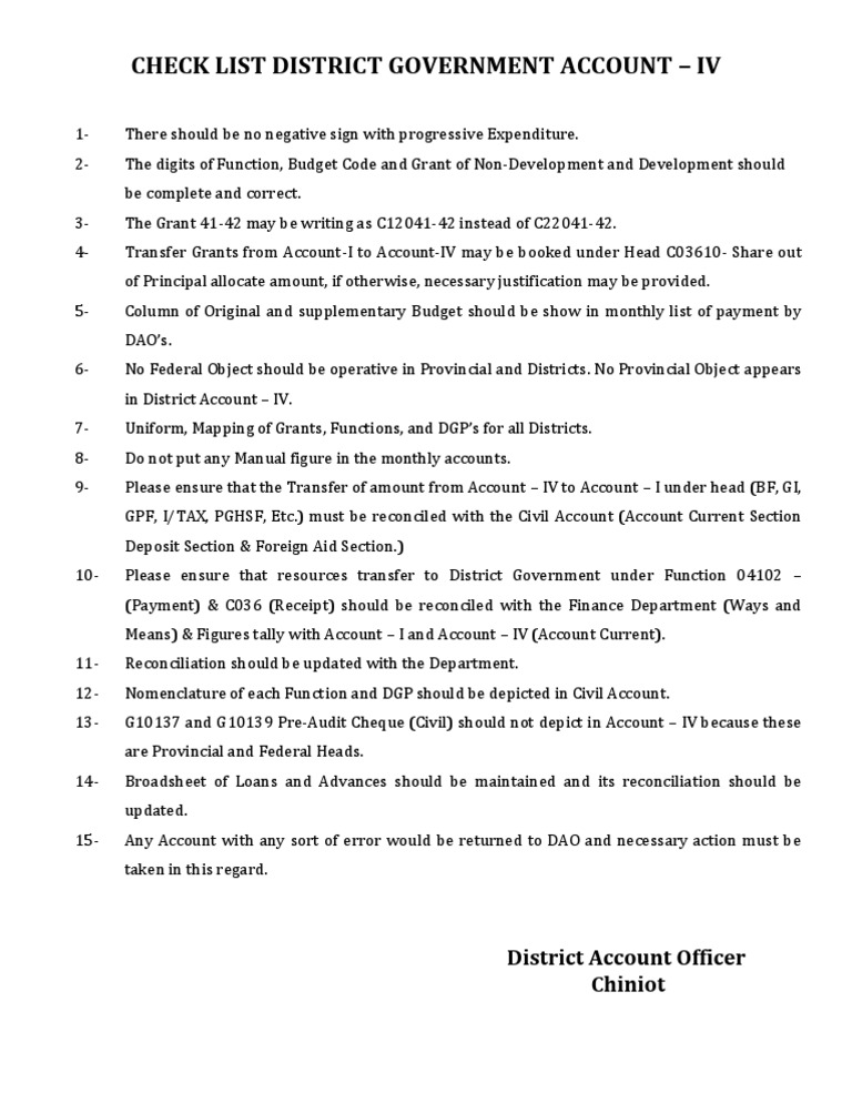 District Government Account Checklist | PDF
