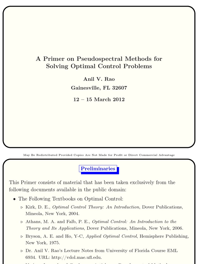 Pseudo Spectral Methods Pdf Optimal Control Mathematical Optimization