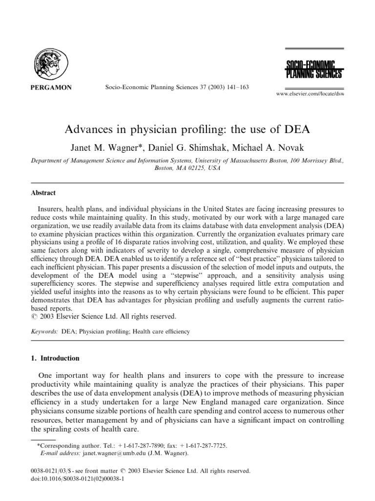 Advances in Physician Profiling: The Use of DEA: Janet M. Wagner ...