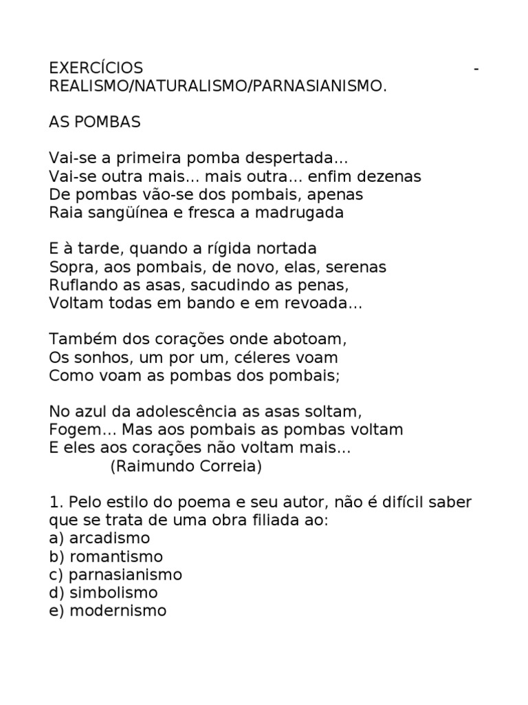 Análise de poemas do Parnasianismo e do Realismo no Brasil | PDF ...