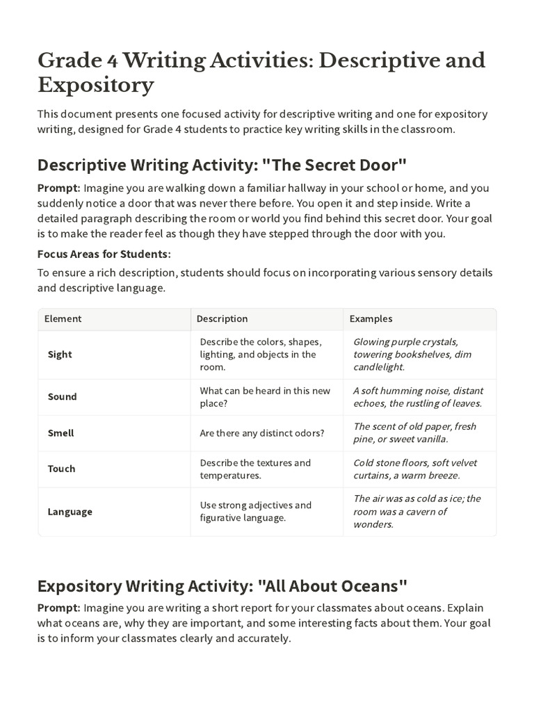 Grade 4 Writing Activities Descriptive and Expository (2) | PDF | Odor