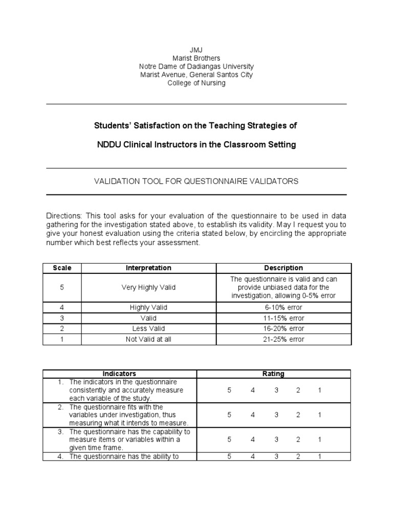 Nursing Research-For Validator Evaluation | PDF | Questionnaire ...