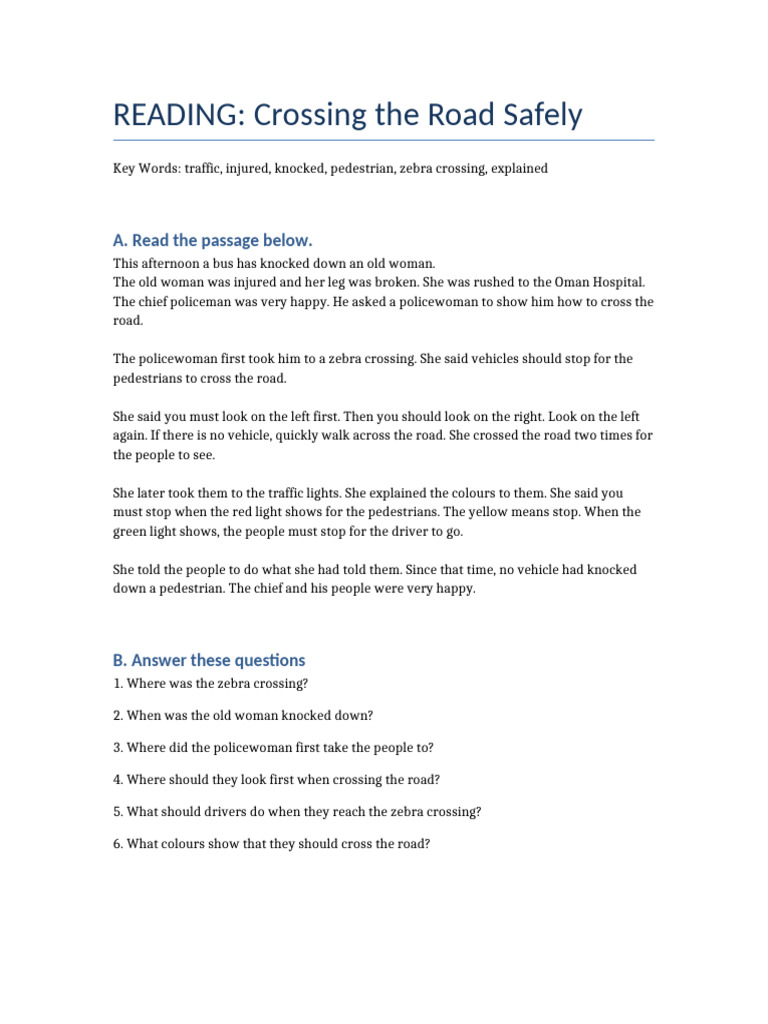 Crossing the Road Safely | PDF