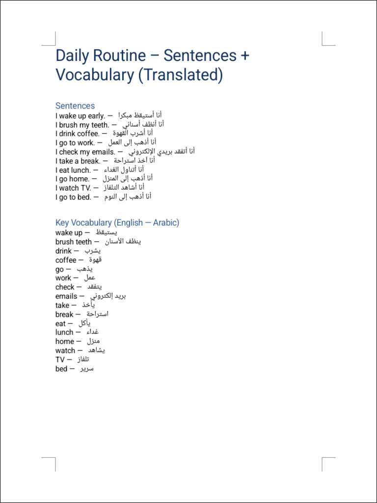 Daily Routine Sentences | PDF