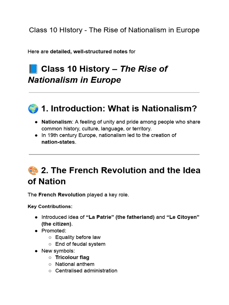 The Rise of Nationalism in Europe Notes | PDF | Nationalism | Political ...
