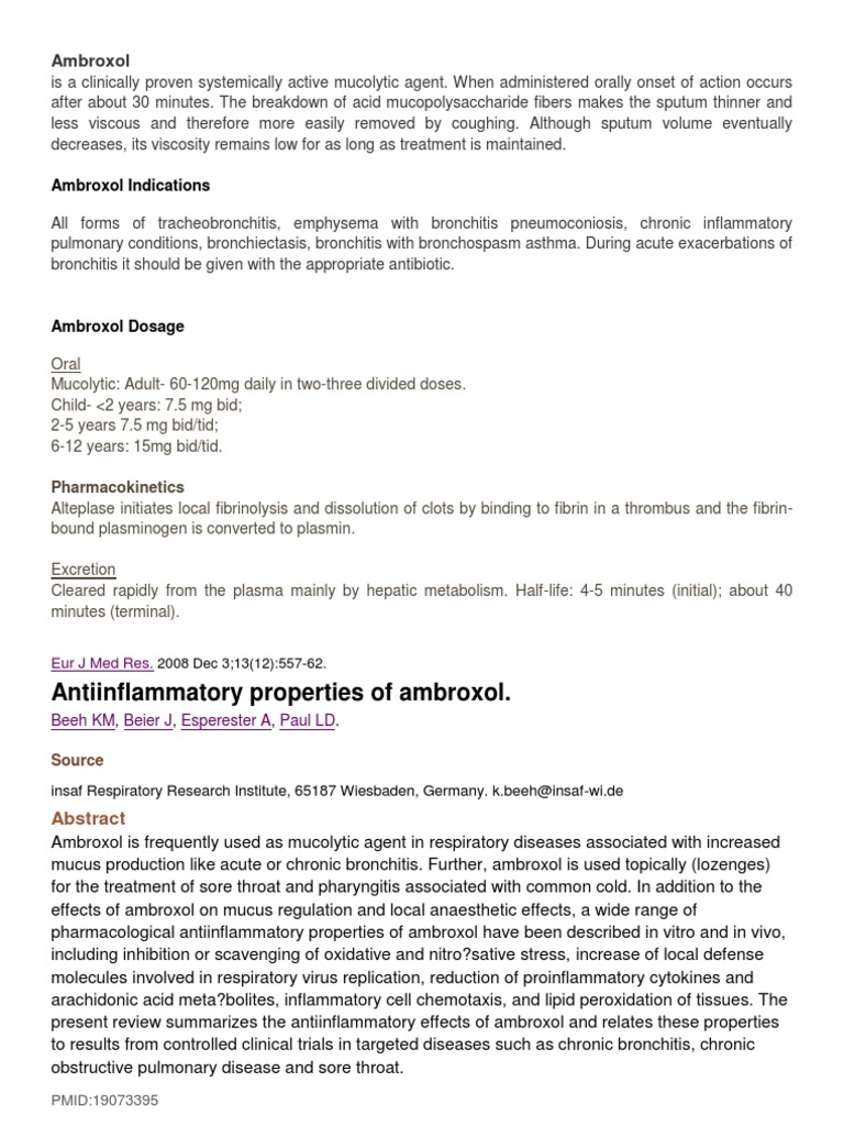 Ambroxol Dosage Guidelines for Adults and Children | PDF | Bronchitis ...