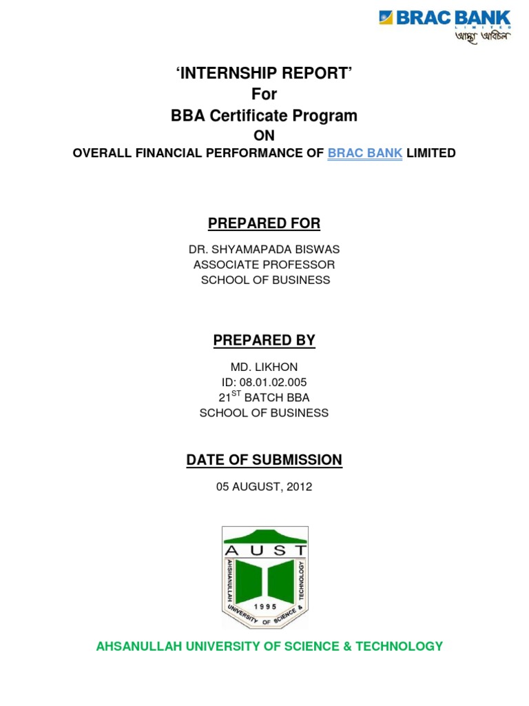 Internship Report On BRAC Bank Ltd. | PDF | Transaction Account | Banks