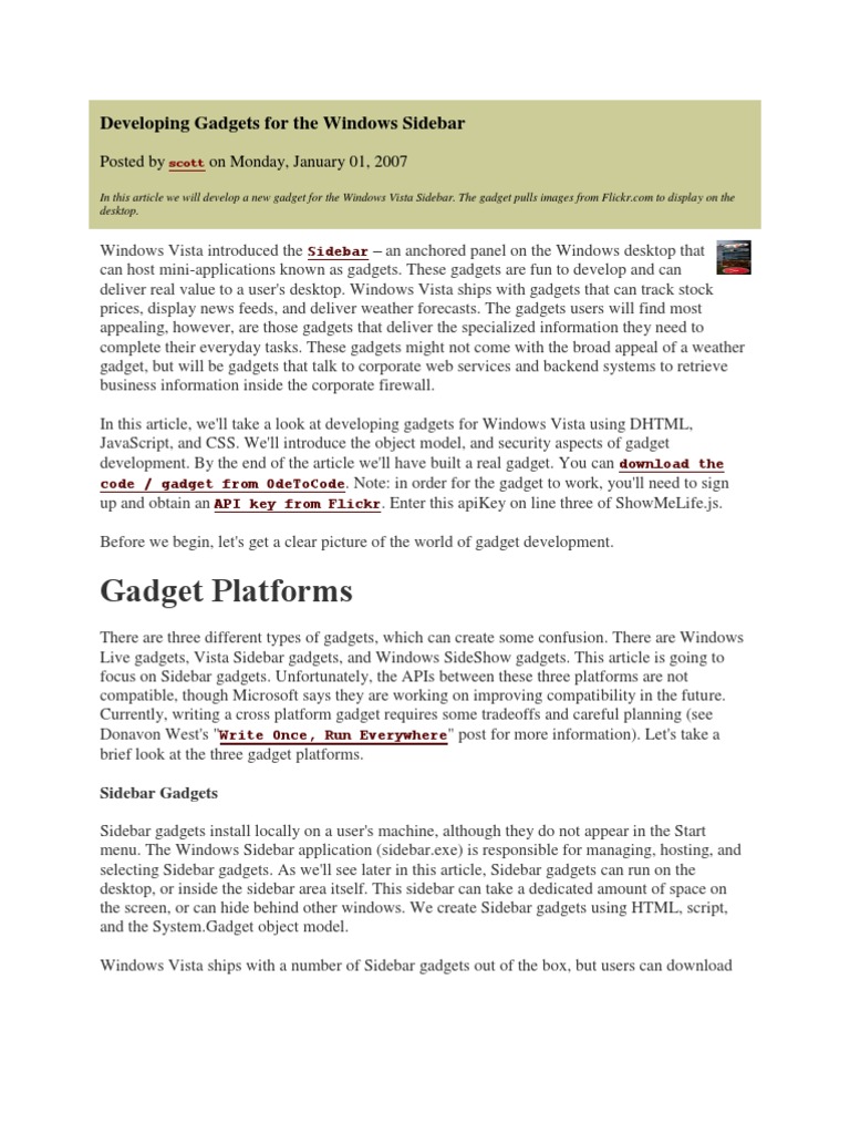 Developing Gadgets For The Windows Sidebar | PDF | Html Element ...