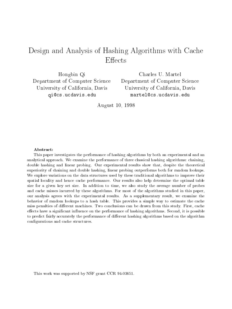 Hashing Algorithms & Cache Effects | PDF | Cpu Cache | Algorithms And ...