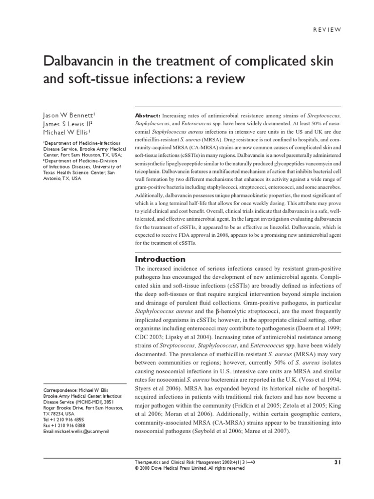 Dalbavancin in The Treatment of Complicated Skin and Soft-Tissue Infections: A Review | PDF ...