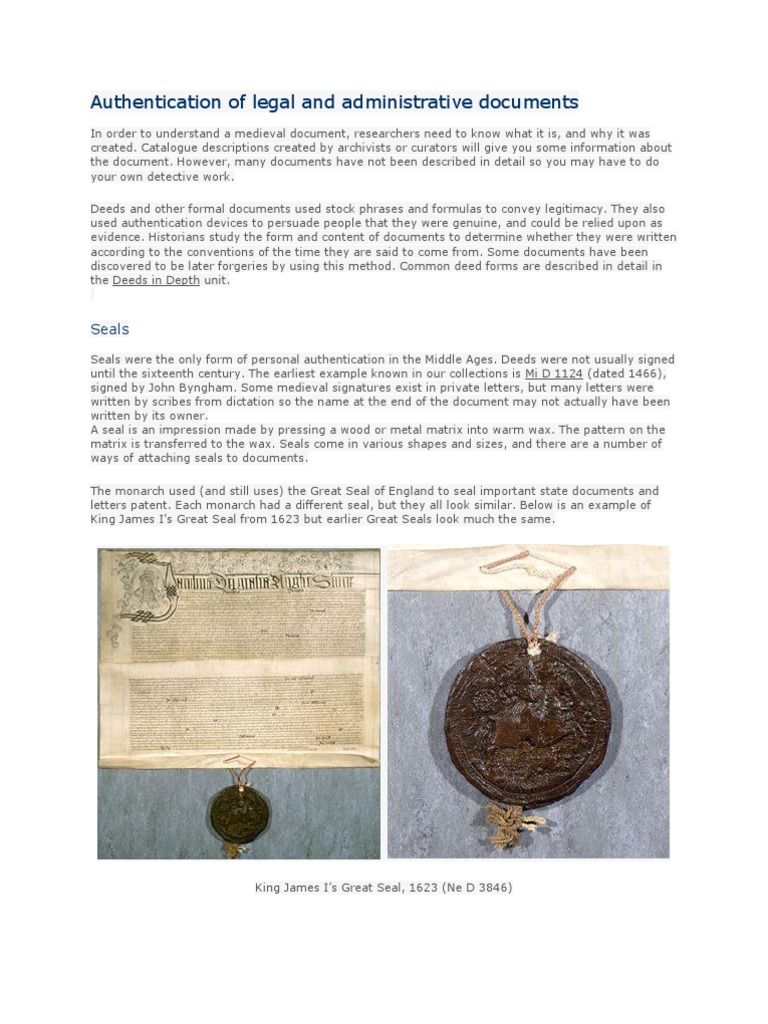 Medieval Document Authentication Guide | PDF | Seal (Emblem) | Notary ...