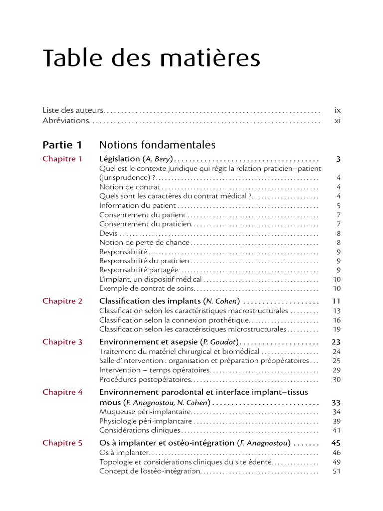Table Des Mati Res 2022 Guide Pratique D Implantologie | PDF | Implant ...