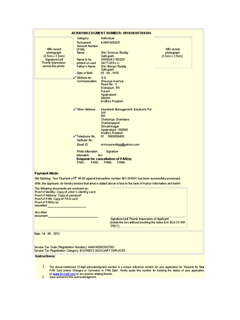 PAN Card Acknowledgment Number Guide | PDF | Identity Document | Cheque
