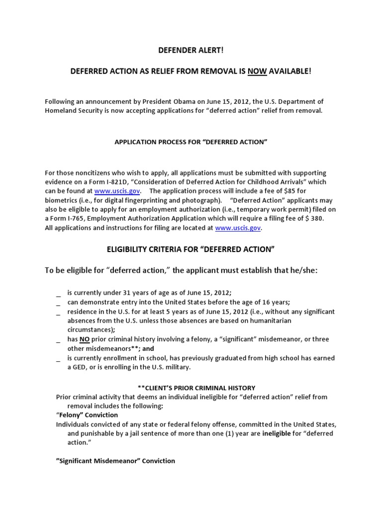 Defender Alert! Deferred Action As Relief From Removal Is Now Available ...