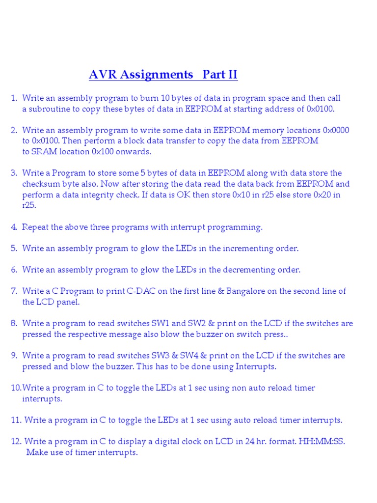 AVR Assembly and C Programming Tasks | PDF | Computers
