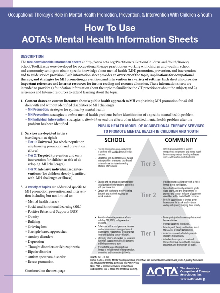 AOTA Mental Health Resources for OT | PDF | Occupational Therapy ...