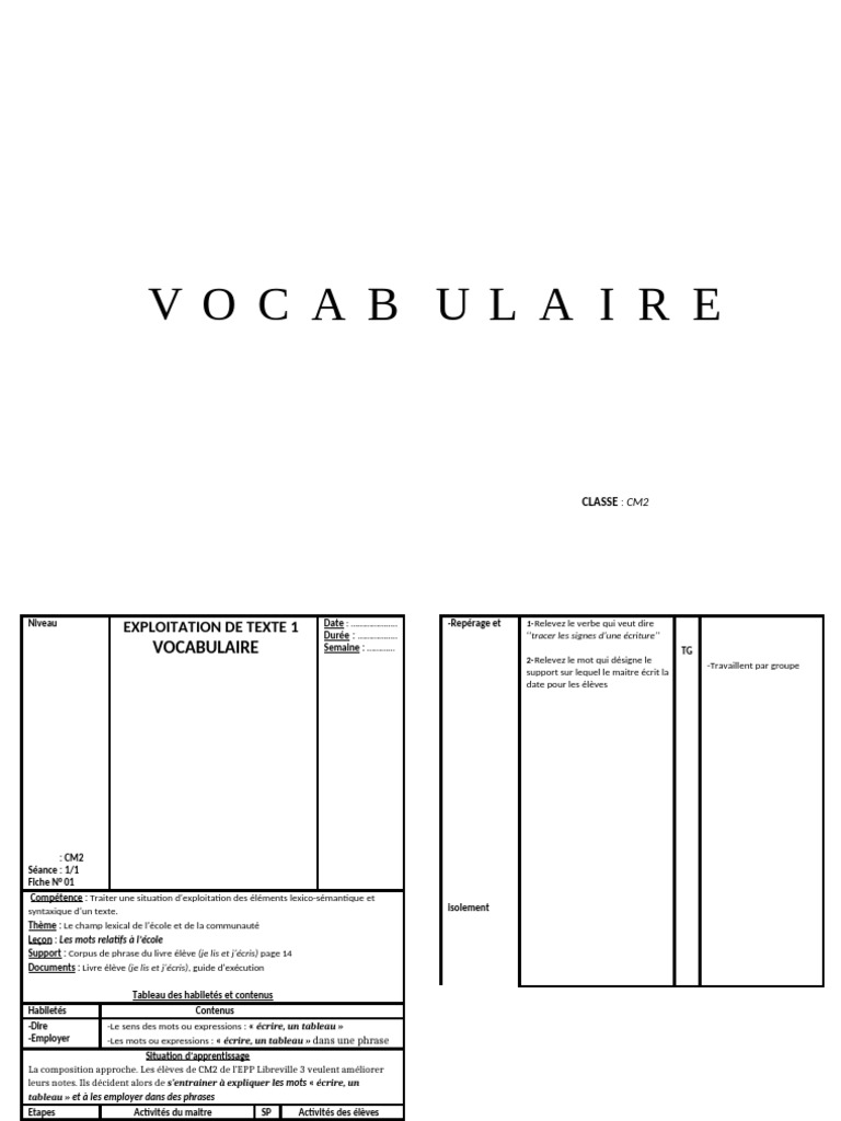 Vocabulaire Cm2 - - Je Lis Et j'Écris | PDF | Lexique | Phrase