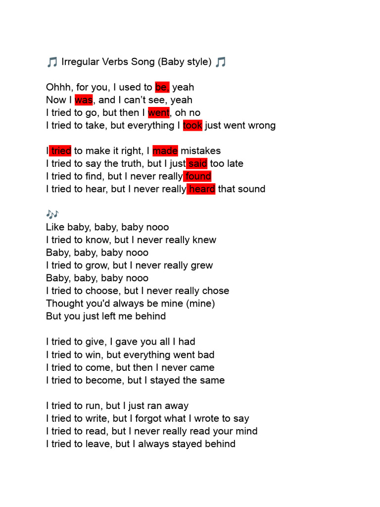 ? Irregular Verbs Song | PDF