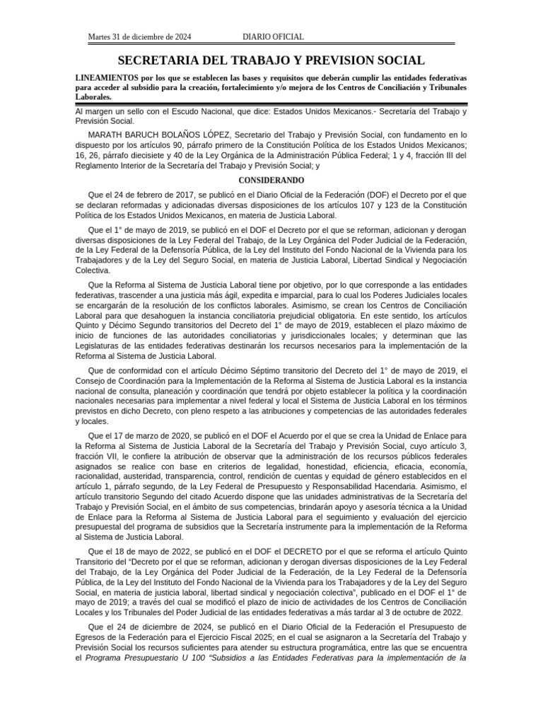 2025 Lineamientos Subsidio CCL y TLL | PDF | Judicaturas | Presupuesto