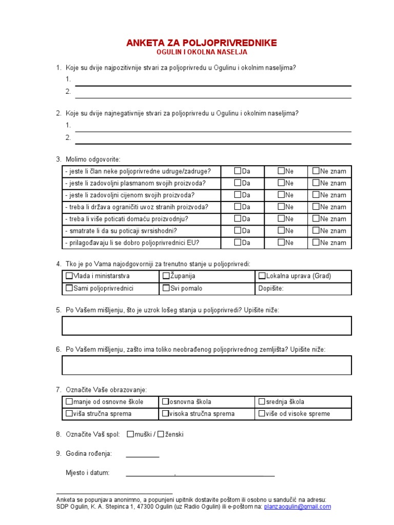 Anketa Za Poljoprivrednike | PDF