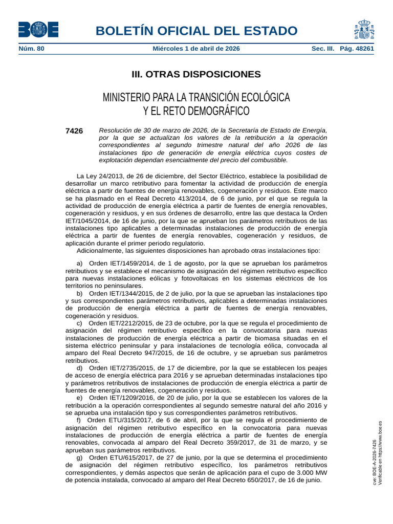 Disposición 7426 Del BOE Núm. 80 de 2026 | PDF | Cogeneración | Energía ...