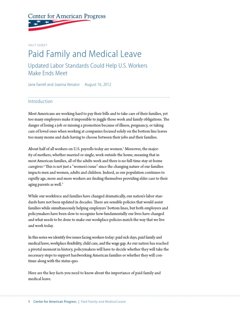 Fact Sheet: Paid Family and Medical Leave | PDF | Sick Leave | Family ...
