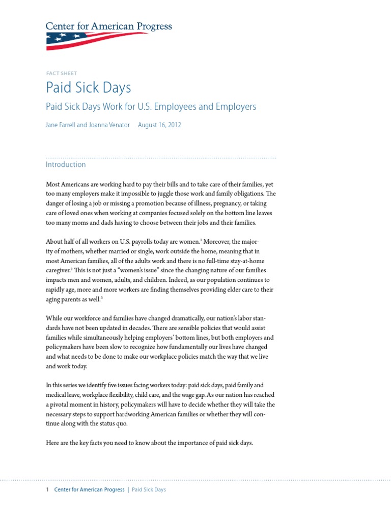 Fact Sheet: Paid Sick Days | PDF | Sick Leave | Workforce