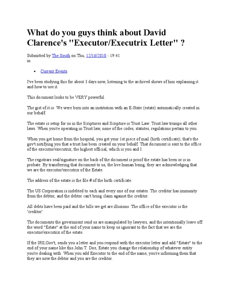 Executor_Executrix Letter Summary | Executor | Internal Revenue Service
