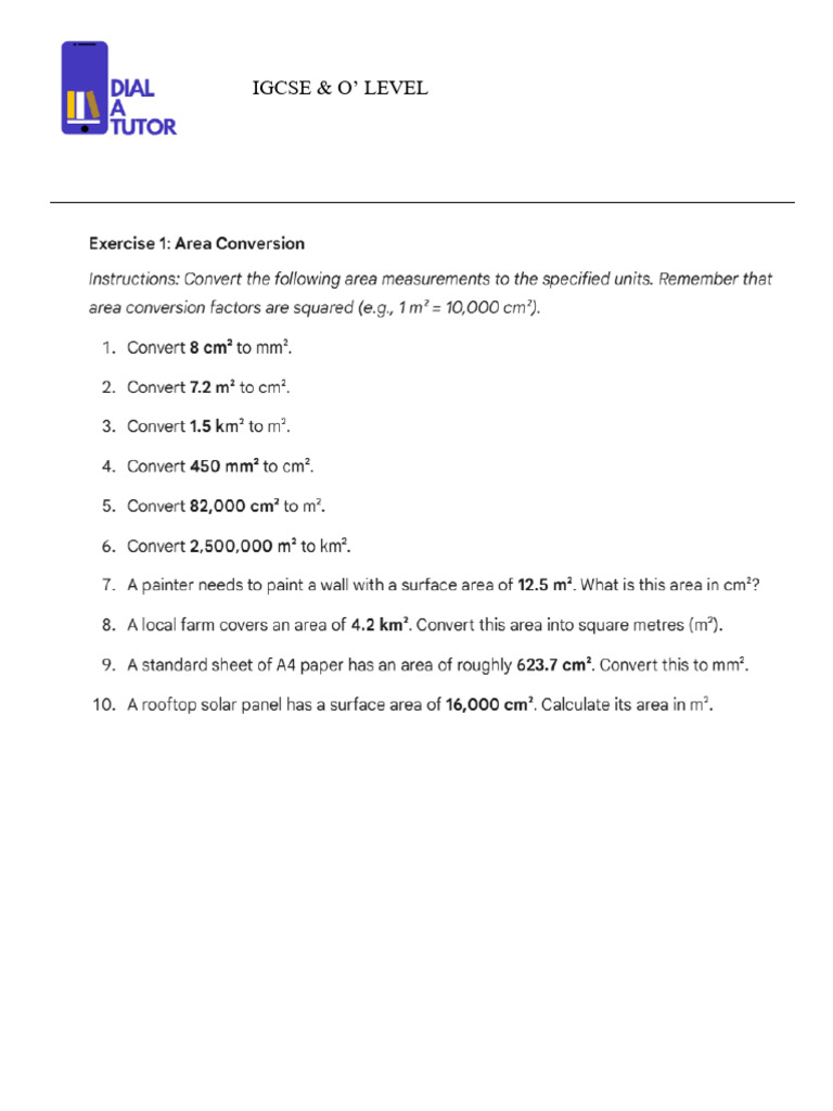 Igcse & o Level Mathematics Mensuration Conversions 2 | PDF