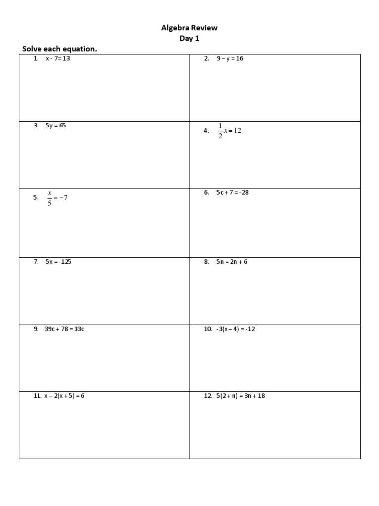 Algebra Review Day 1 (2012-2013) | PDF | Science & Mathematics | Computers