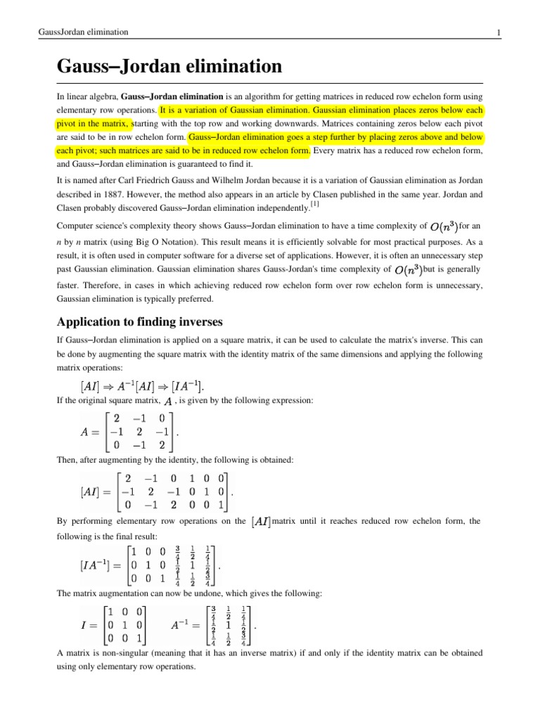 Gauss Jordan elimination | Mathematics Of Computing | Mathematical Concepts | Free 30-day Trial ...
