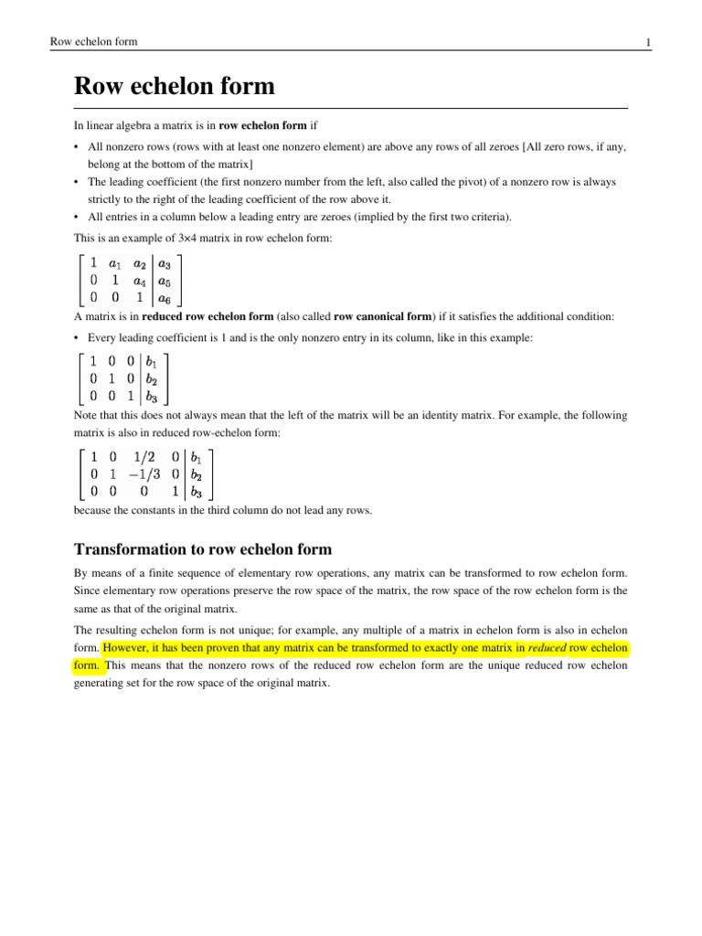 Reduced Row Echelon Form | Download Free PDF | Matrix (Mathematics ...
