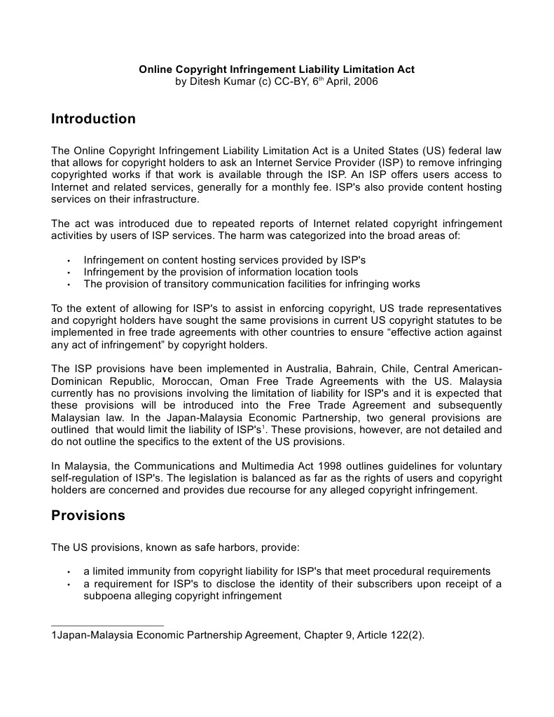 Isp Liabilities Online Copyright Infringement Liability Limitation Act ...