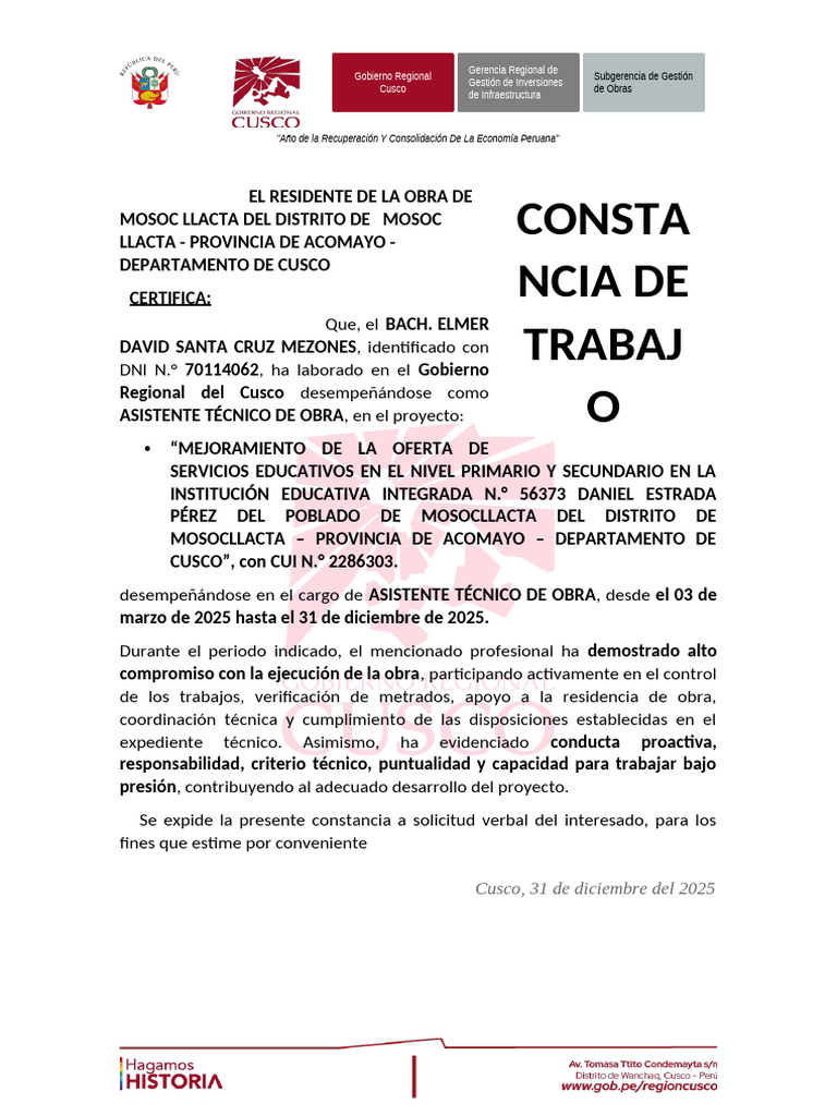 Certificado de Trabajo | PDF