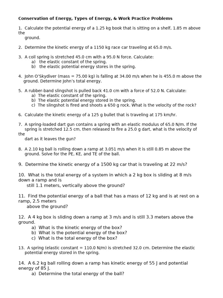 Work and Energy Practice Problems | PDF | Potential Energy | Kinetic Energy