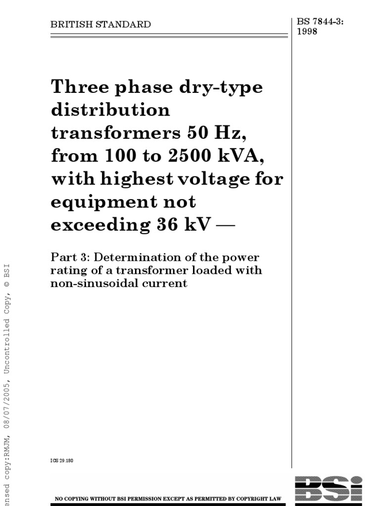 BS7844!3!1998 - Dry Type Transformer | PDF | Root Mean Square | Harmonic