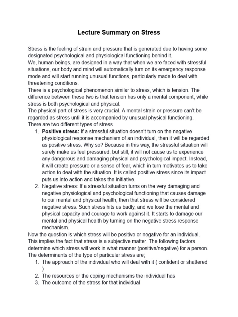 Stress - Lecture Summary | PDF
