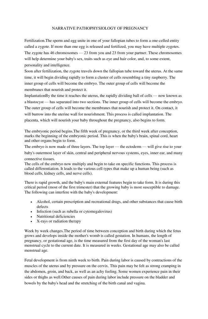 Narrative Pathophysiology of Pregnancy | PDF | Embryo | Childbirth