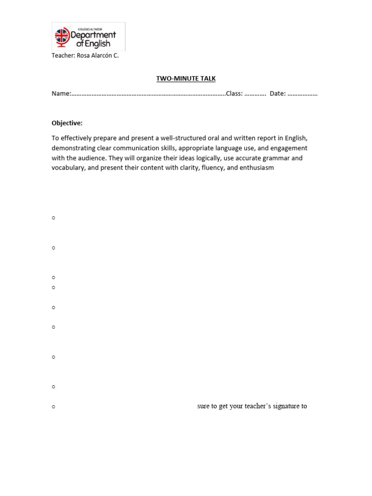 rubric for two-minute talk | PDF | Vocabulary | Communication