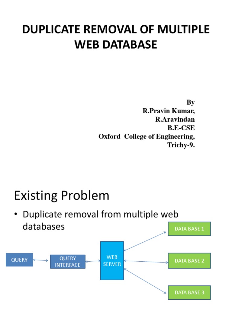 Duplicate Removal of Web Database | PDF | Databases | Statistical Classification