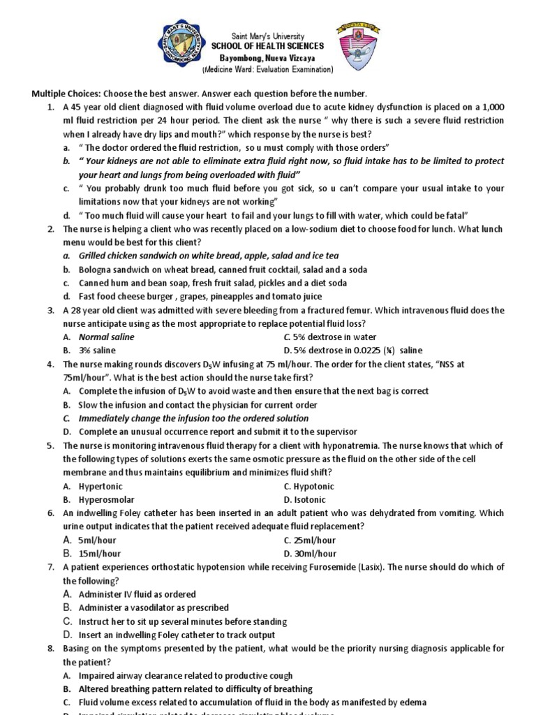 Medicine Ward Evaluation Exam Guide | PDF | Intravenous Therapy ...
