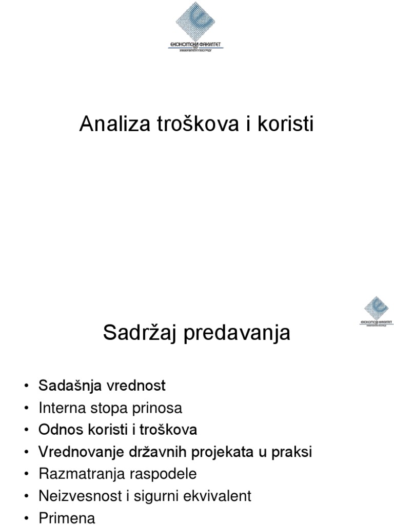 USJF - Analiza Troskova I Koristi | PDF