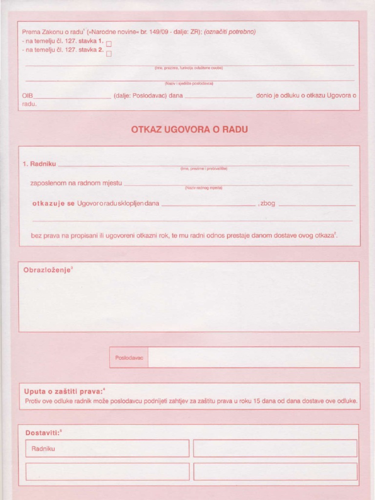 2011-08-25-Primjer Otkaza Ugovora o Radu | PDF