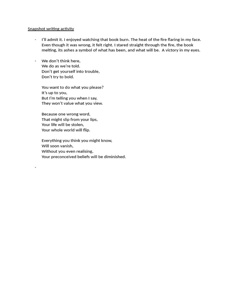 Snapshot Writing Activity | PDF