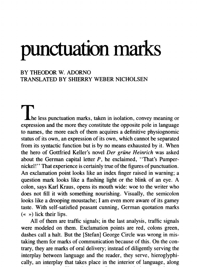 Punctuation Marks - Theodor Adorno | Download Free PDF | Punctuation | Bracket