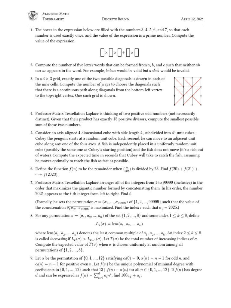 Discrete Problems | PDF | Permutation | Numbers